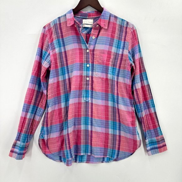 J. Crew | Tops | J Crew Top Womens Pullover Classic Long Sleeve Plaid Collared Multicolor 6 ...